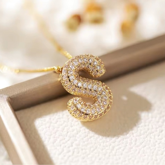 Moon Goddess Emporium | Jewelry | 8k Gold Bubble Letter S Initial Pave ...